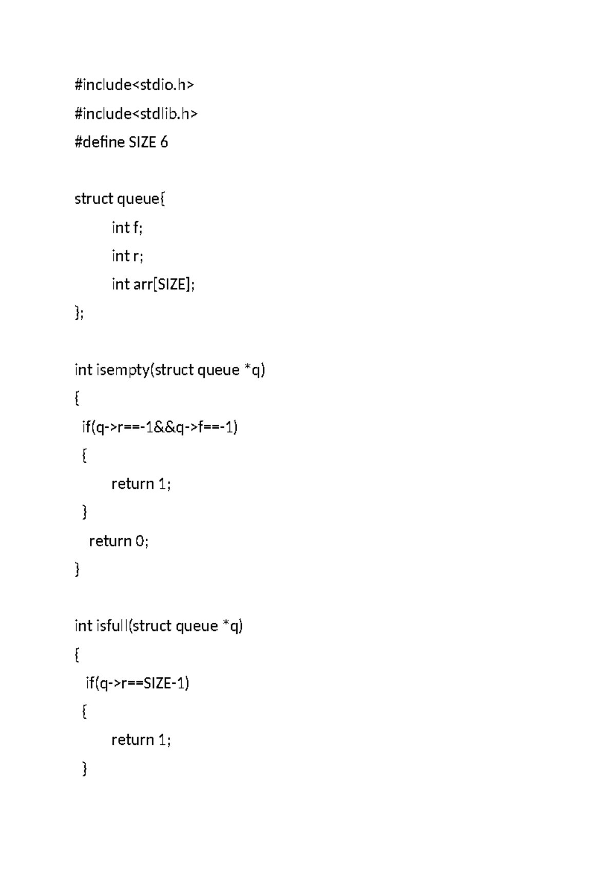 Gen queue - #include #include #define SIZE 6 struct queue{ int f; int r ...