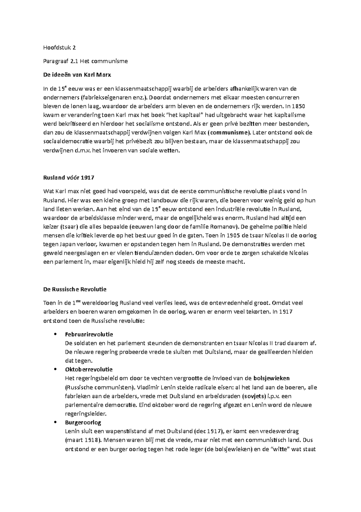Geschiedenis par 2 - GS 2 - Hoofdstuk 2 Paragraaf 2 Het communisme De ...