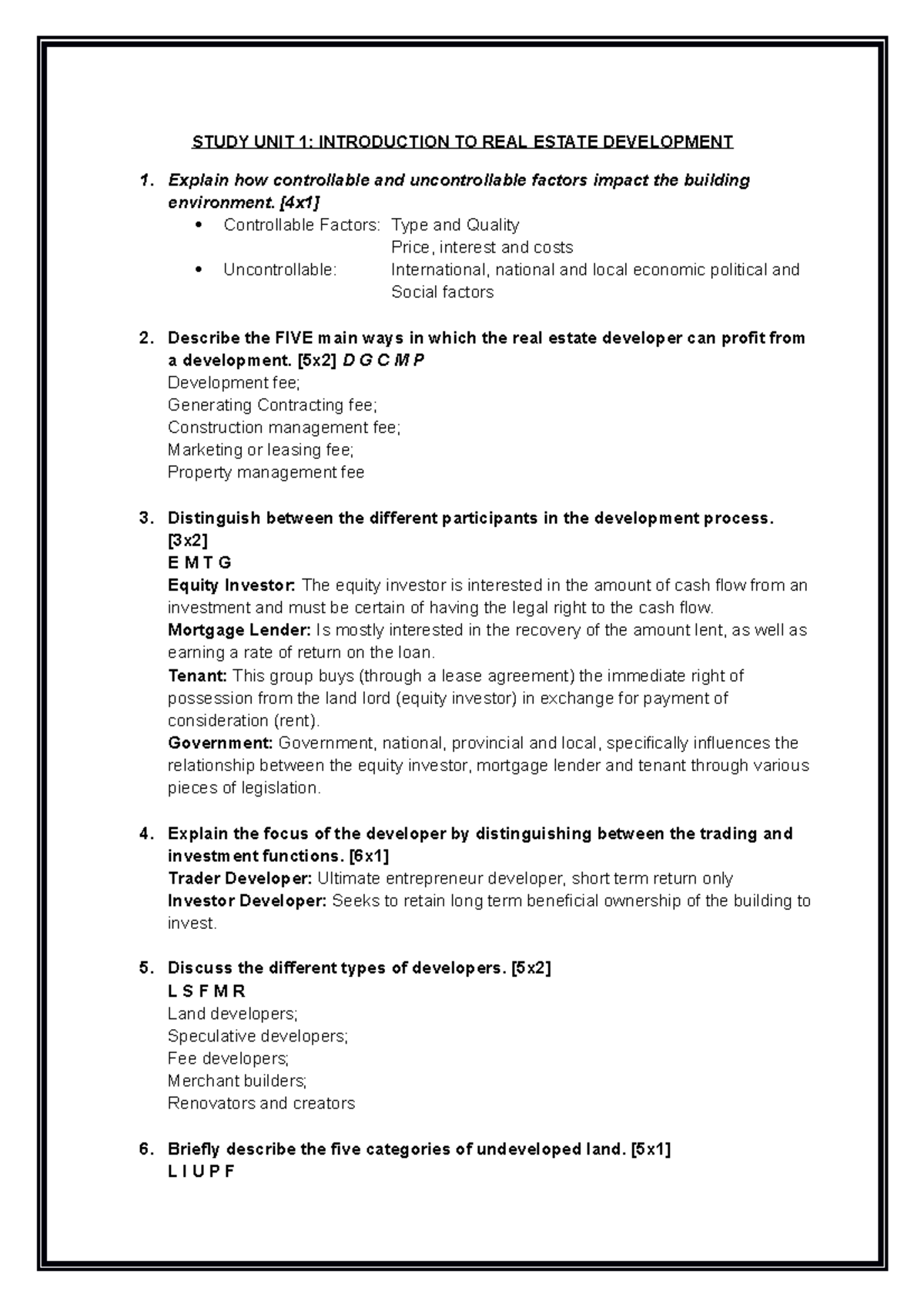 Real Estate DPL300A-Study Unit 1 - STUDY UNIT 1: INTRODUCTION TO REAL ...