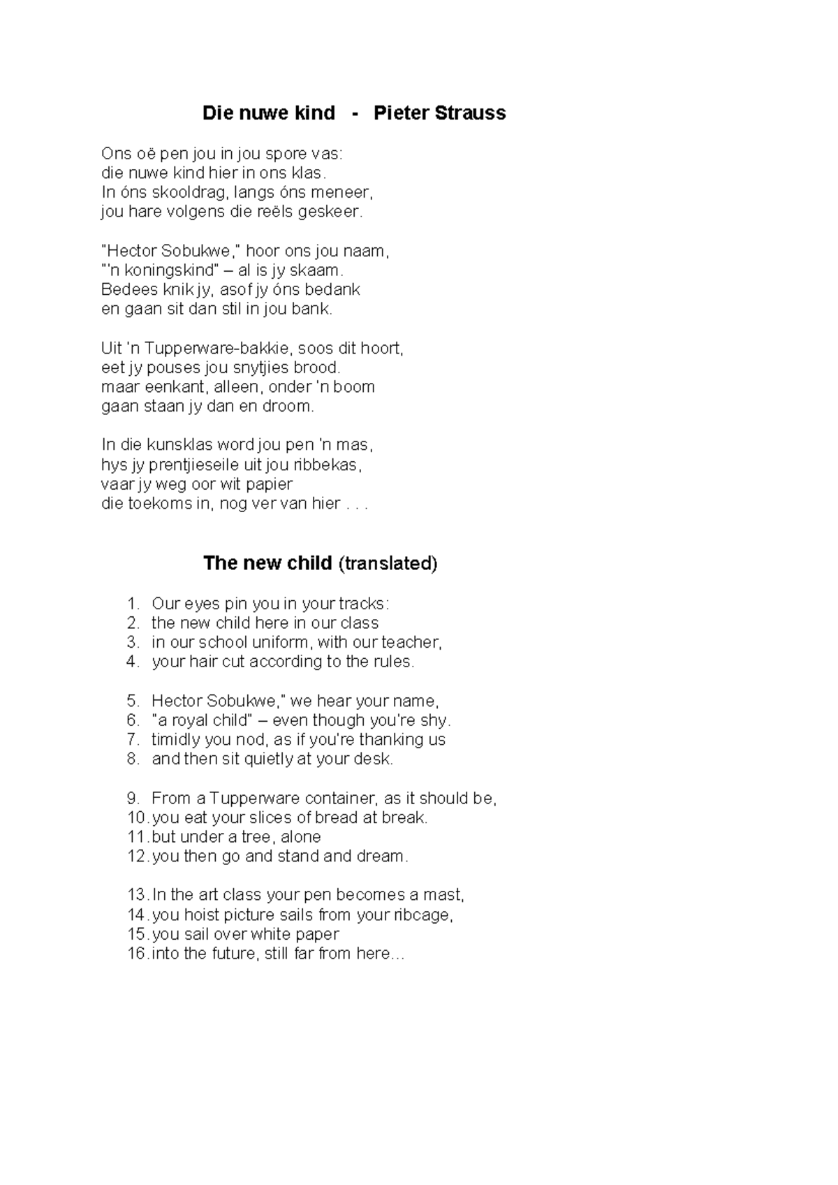 Die nuwe kind to print - Gedig - Die nuwe kind - Pieter Strauss Ons oë ...