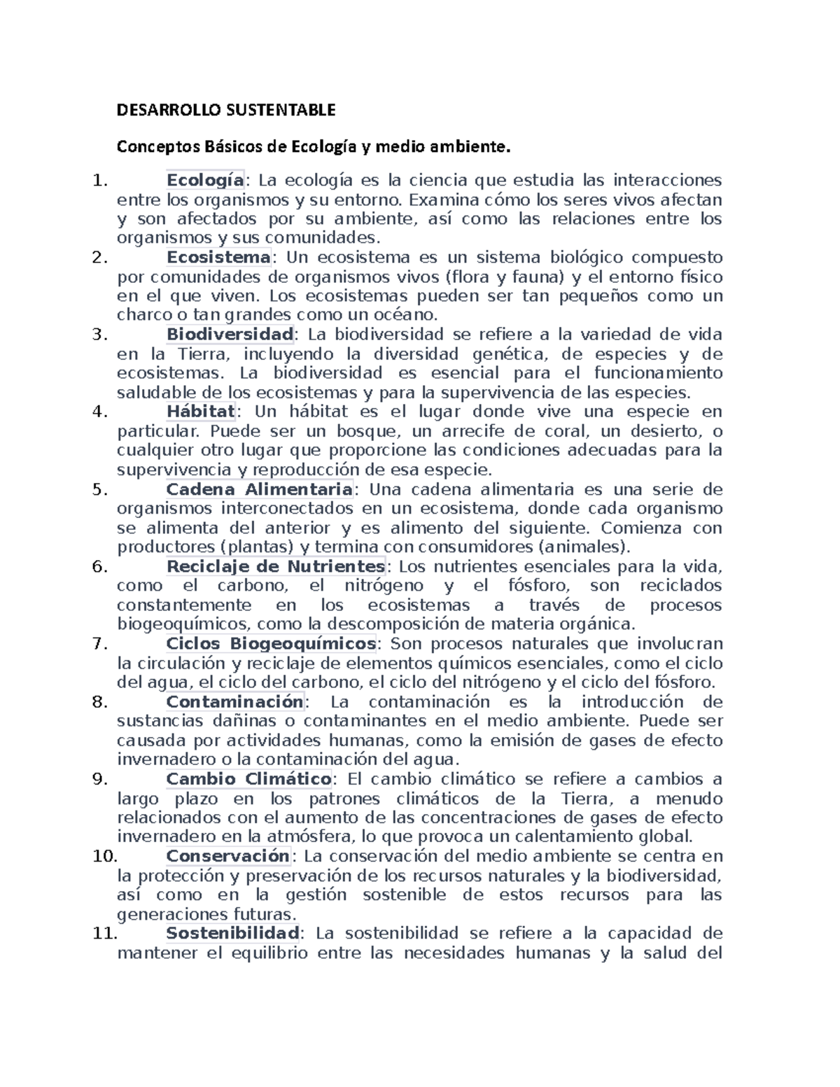 Desarrollo Sustentable - DESARROLLO SUSTENTABLE Conceptos Básicos de Ecología y medio ambiente ...