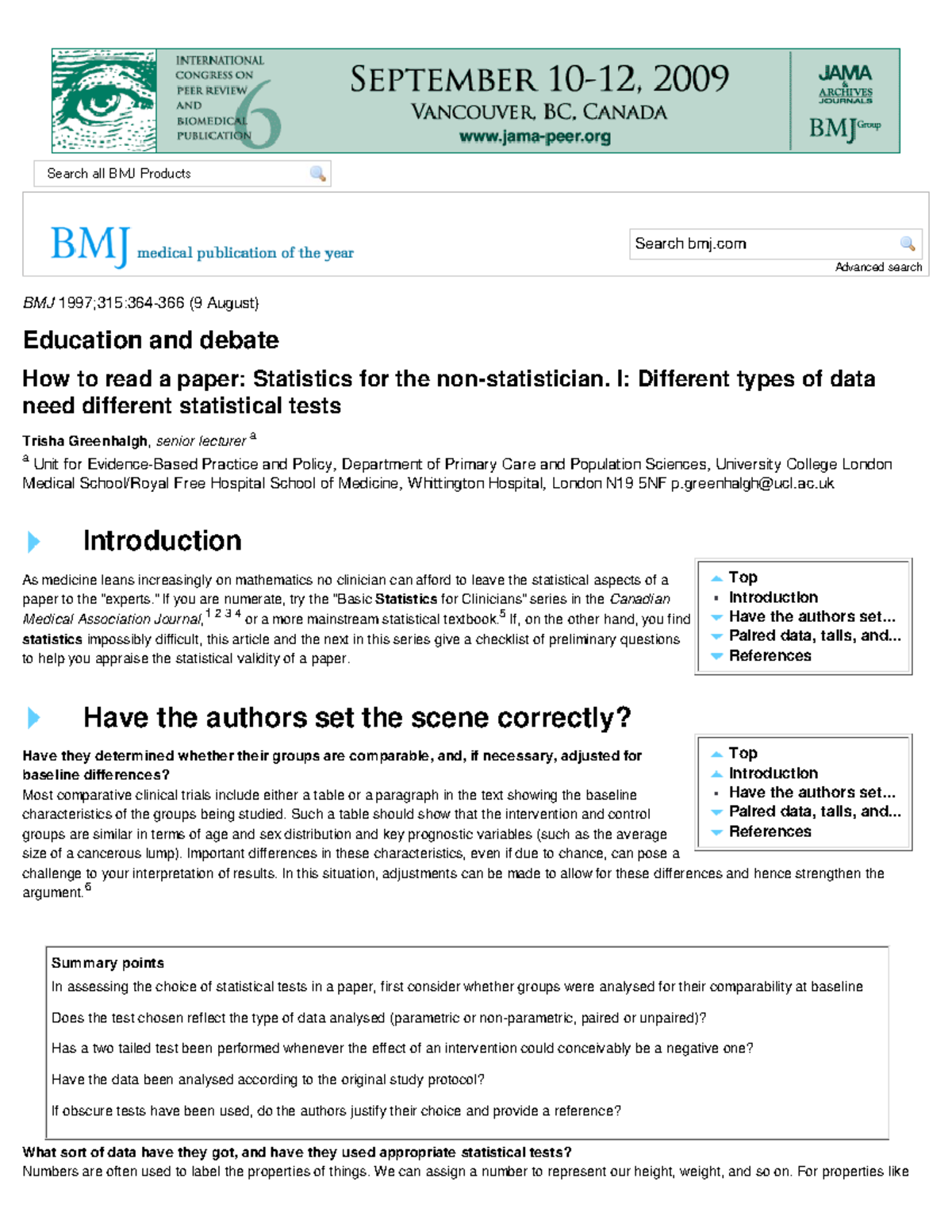 How to read a paper Statistics I - Search all BMJ Products Search bmj ...