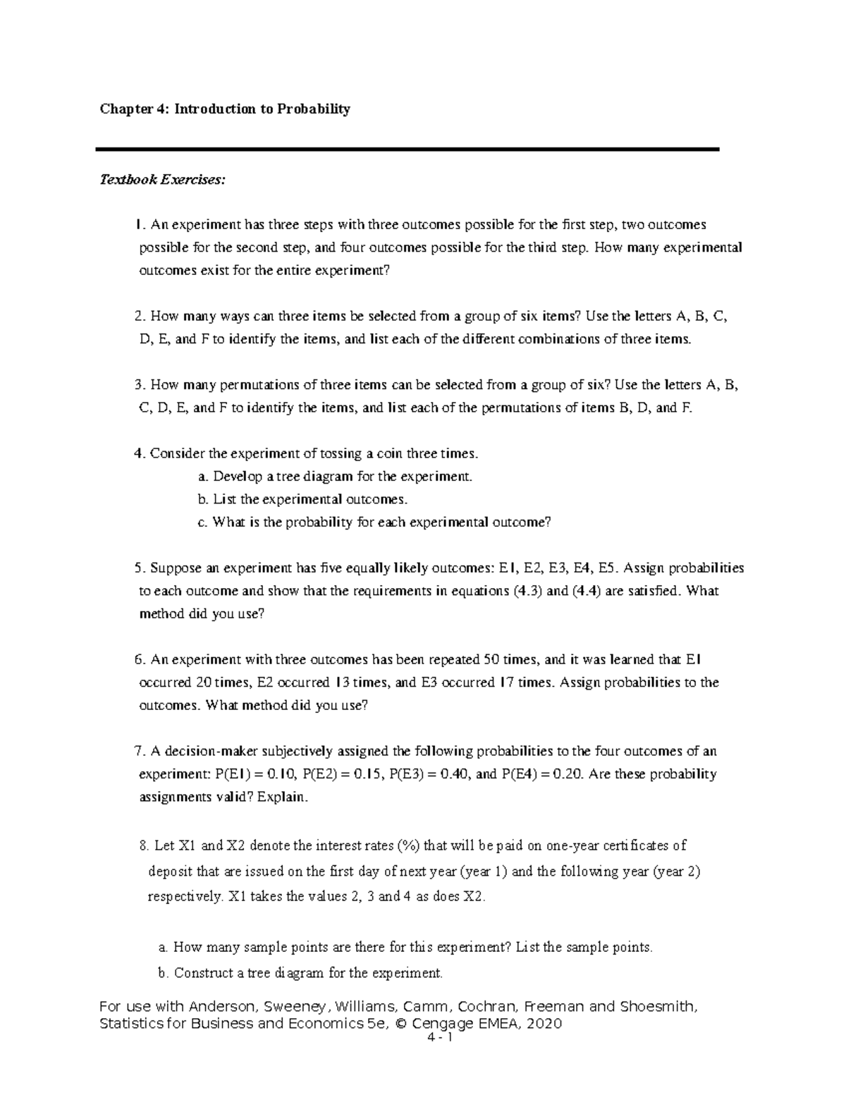 Chapter 4 - Chapter 4: Introduction to Probability Textbook Exercises ...