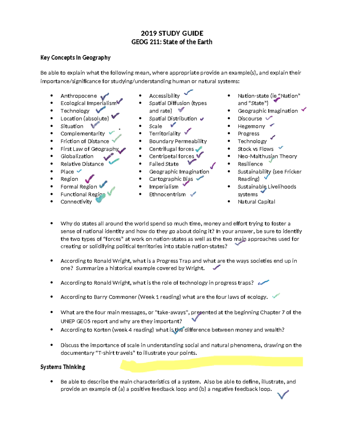 GEOG 211 study guide - 2019 STUDY GUIDE GEOG 211: State of the Earth ...
