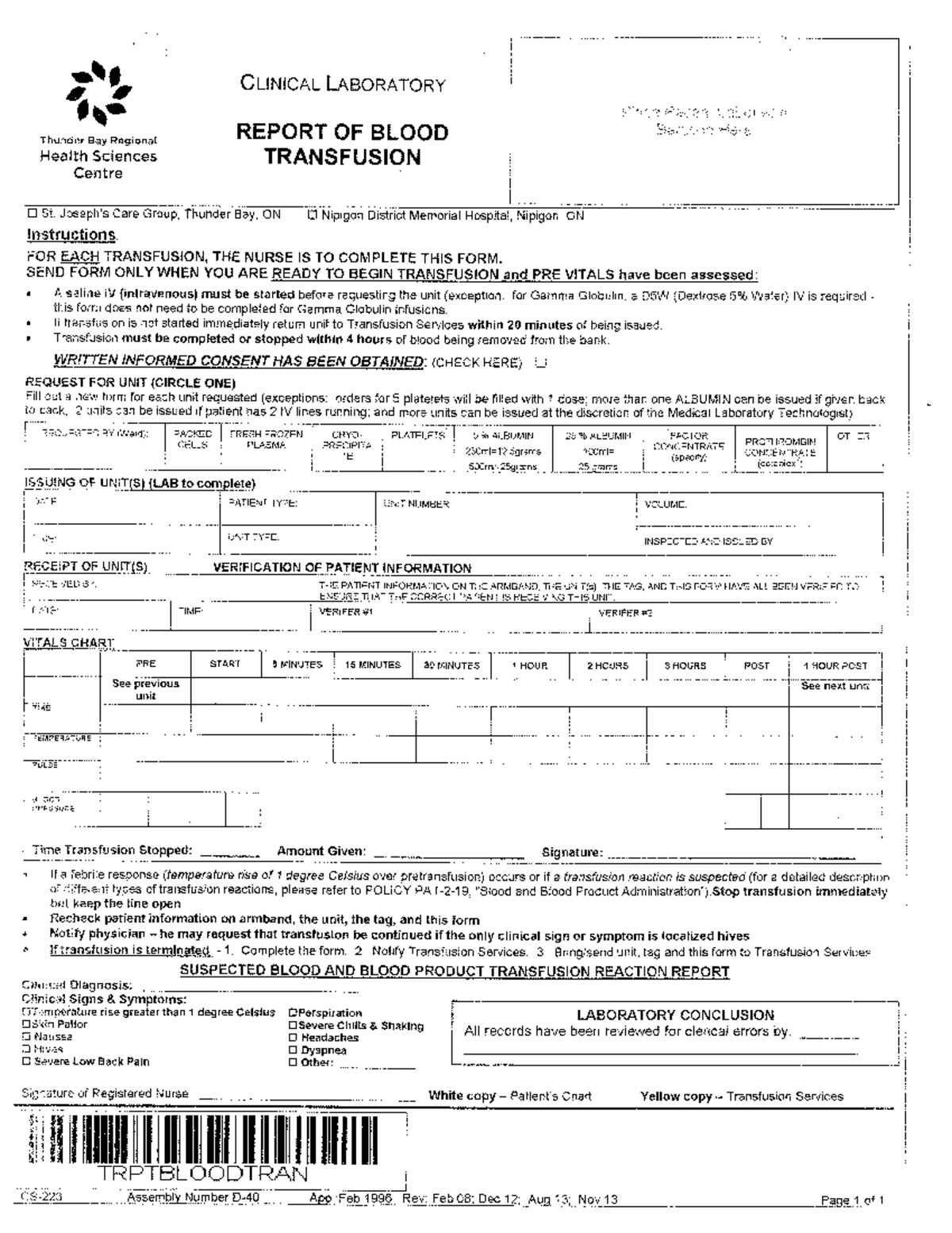 Blood transfusion record - NURS 2212 - LU - Studocu
