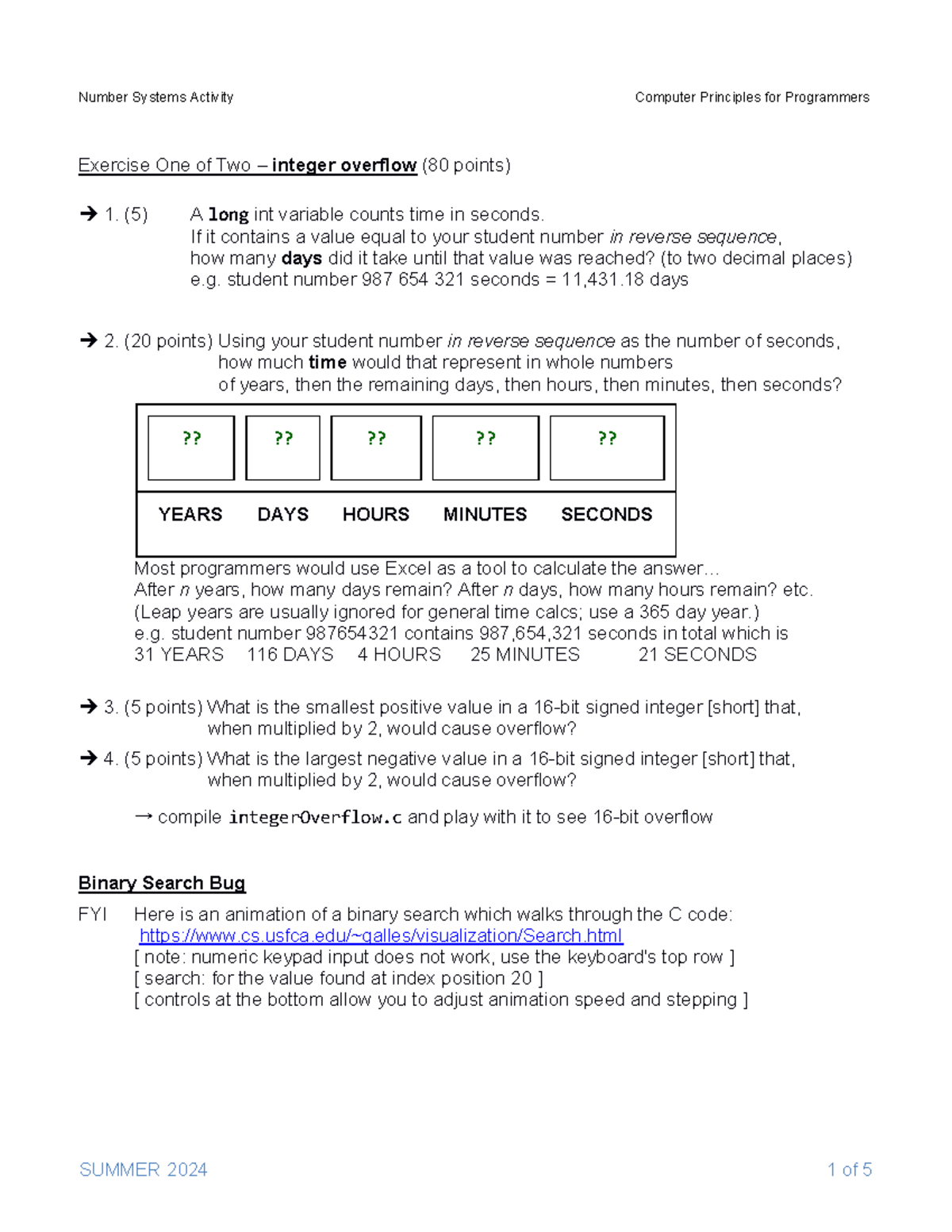CP4P Number Systems Activity Instructions - Exercise One of Two – integer overflow ( 80 points ...
