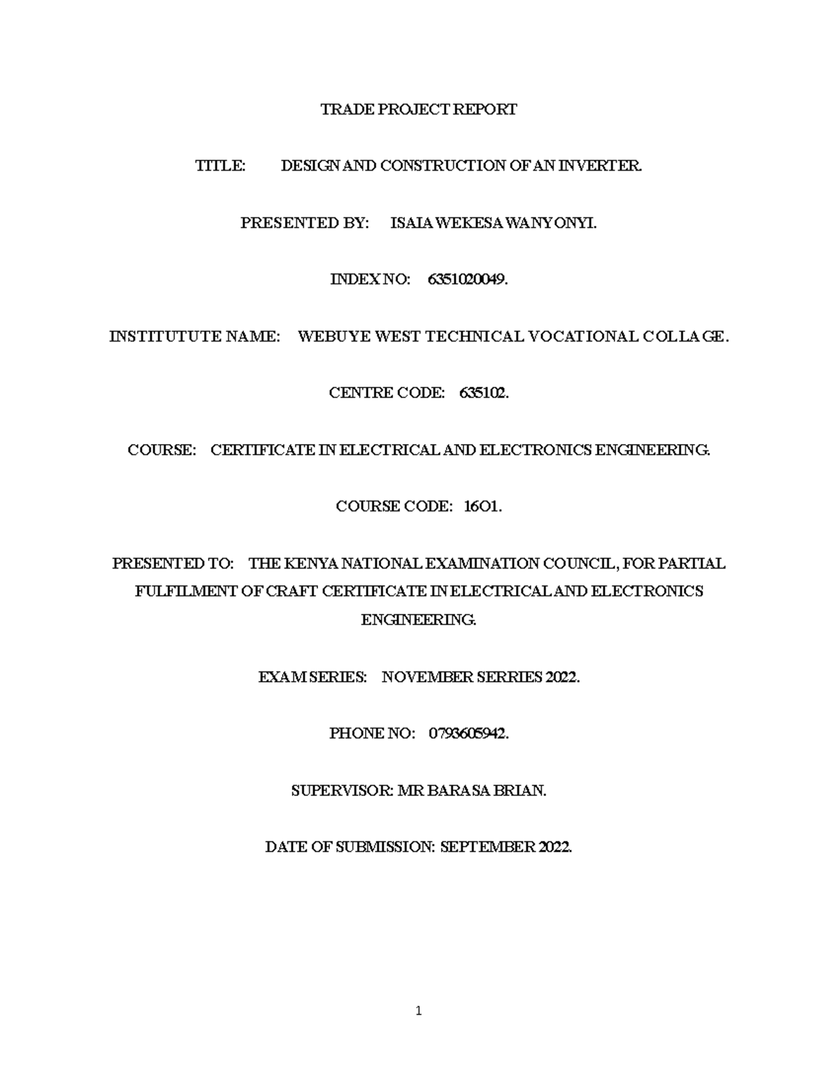 635102004 9 Isaia Wekesa Trade Project - TRADE PROJECT REPORT TITLE ...