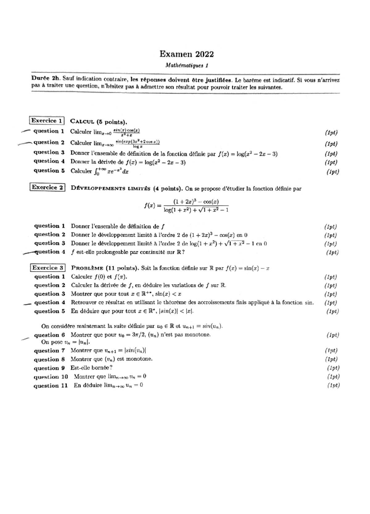 Examen maths - Exzmen 2022Math - Mathématiques - Analyse 1 - Studocu