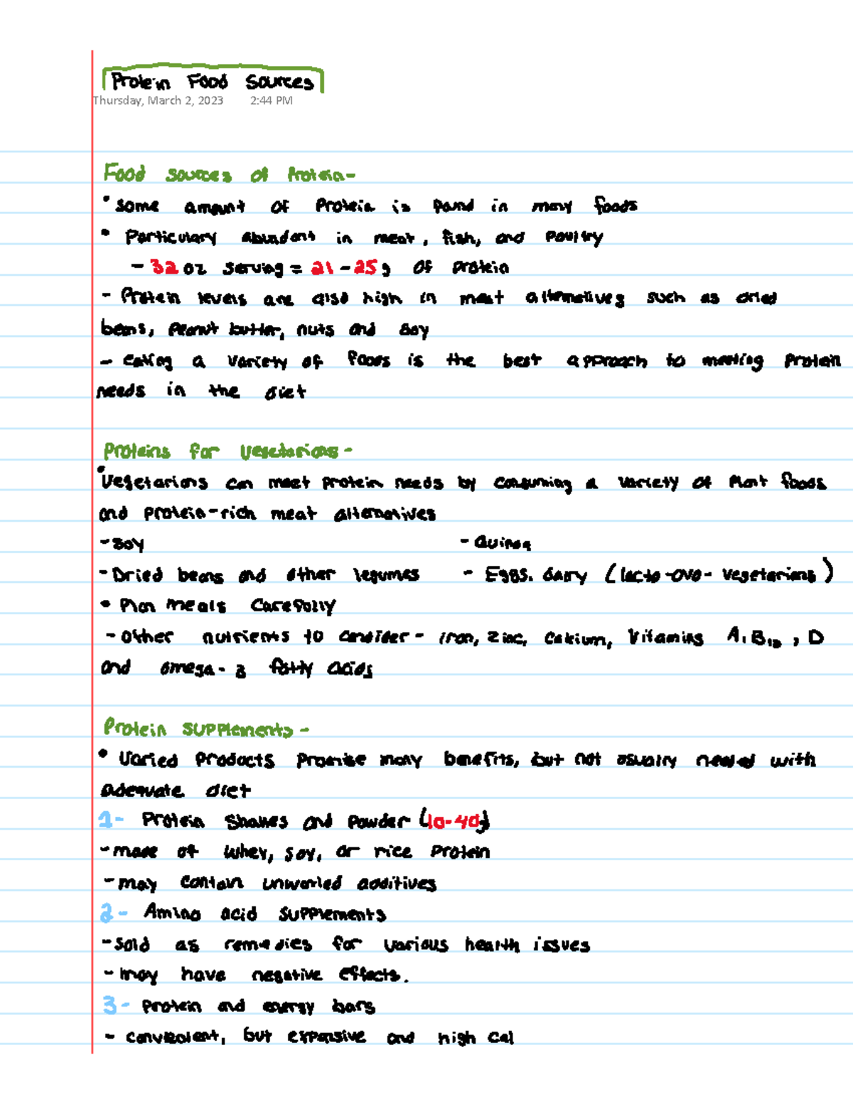 Protein food sources Lecture notes - BIOL 1650 - Thursday, March 2 ...
