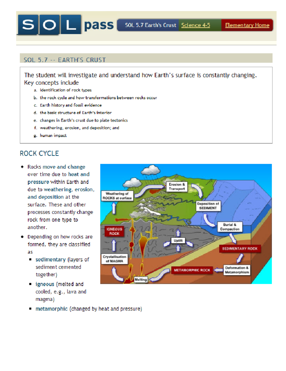 Earth-standards-print - SOL pass SOL 5 Crust Science Elementary Home ...