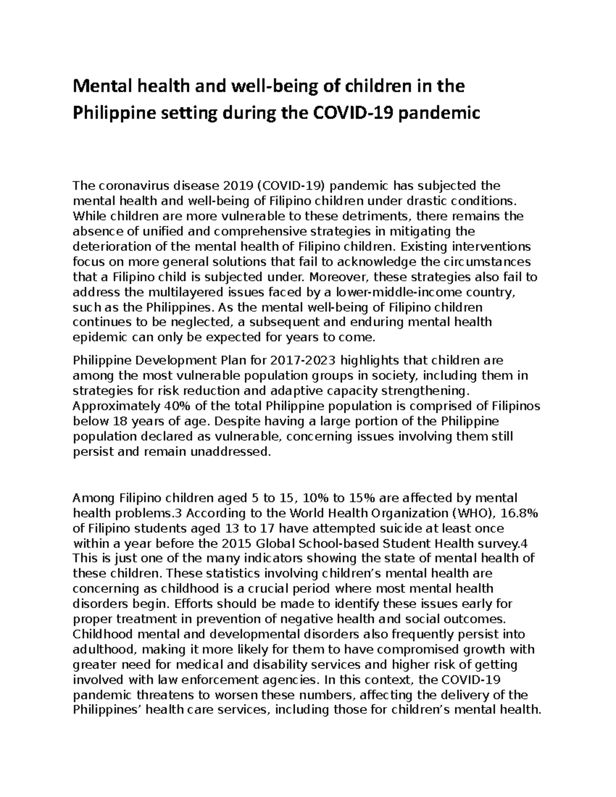 Editorial Piece anout mental health Iisues - Mental health and well ...