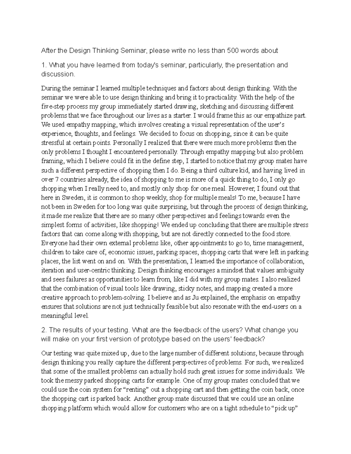Individual reflection notes of design thinking seminar 2 (1804) - After ...