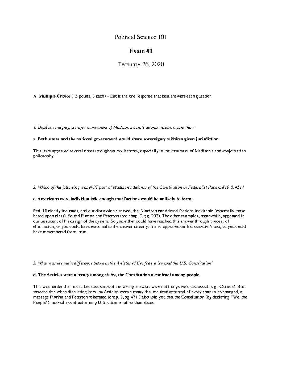 Exam 1 solutions - Exam 1 solution - Political Science 101 Exam ...