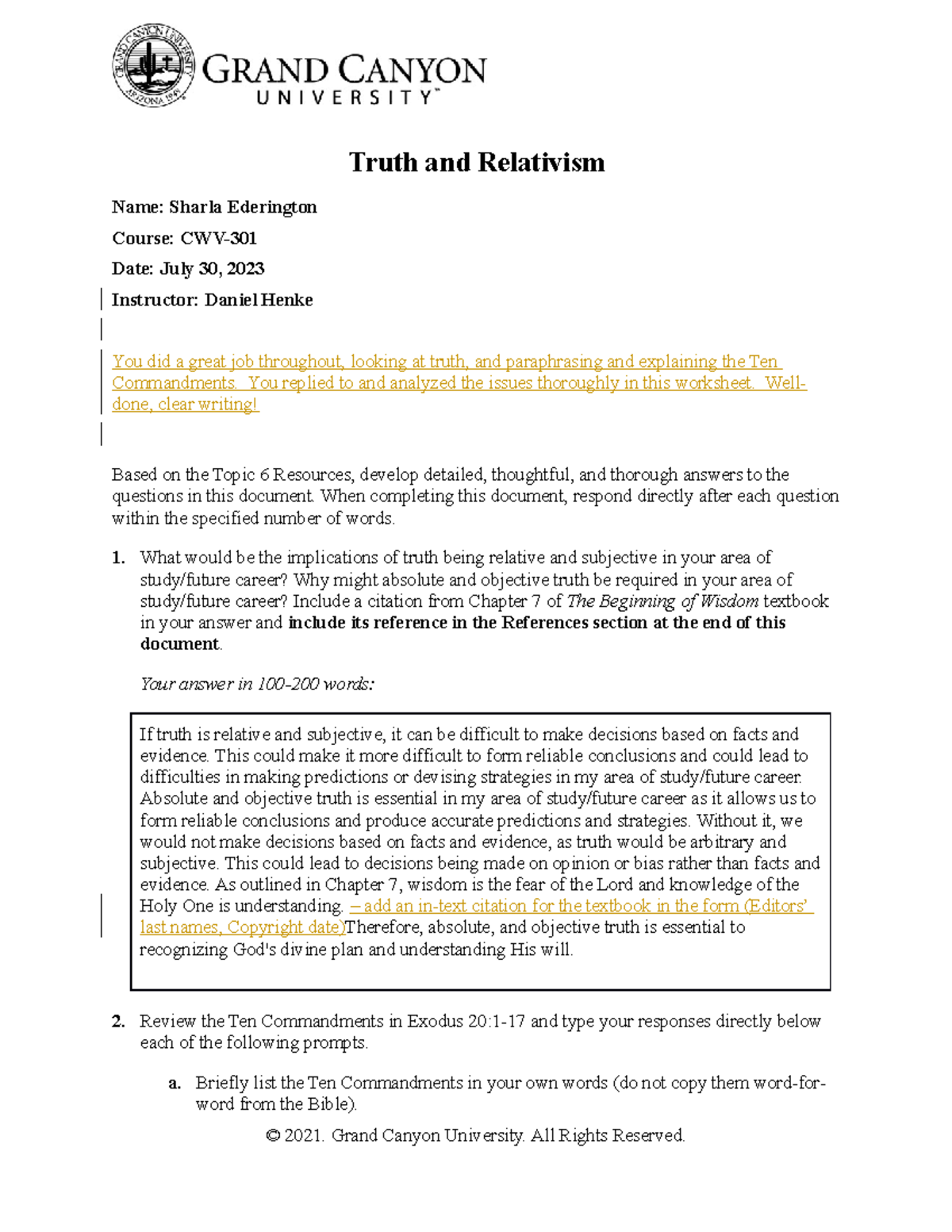 CWV-301-RS-T6Truth And Relativism-Online (1) - Completed- Graded ...