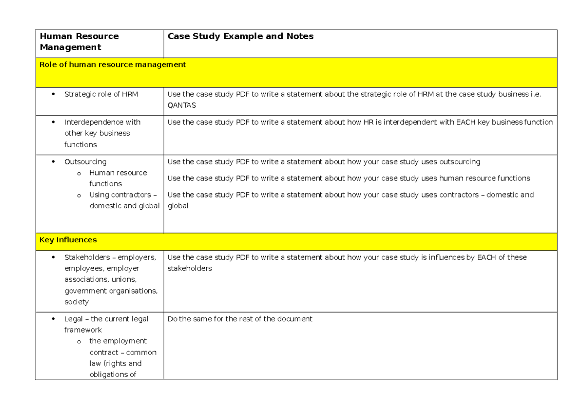 Case Study template - Human Resource Management Case Study Example and ...