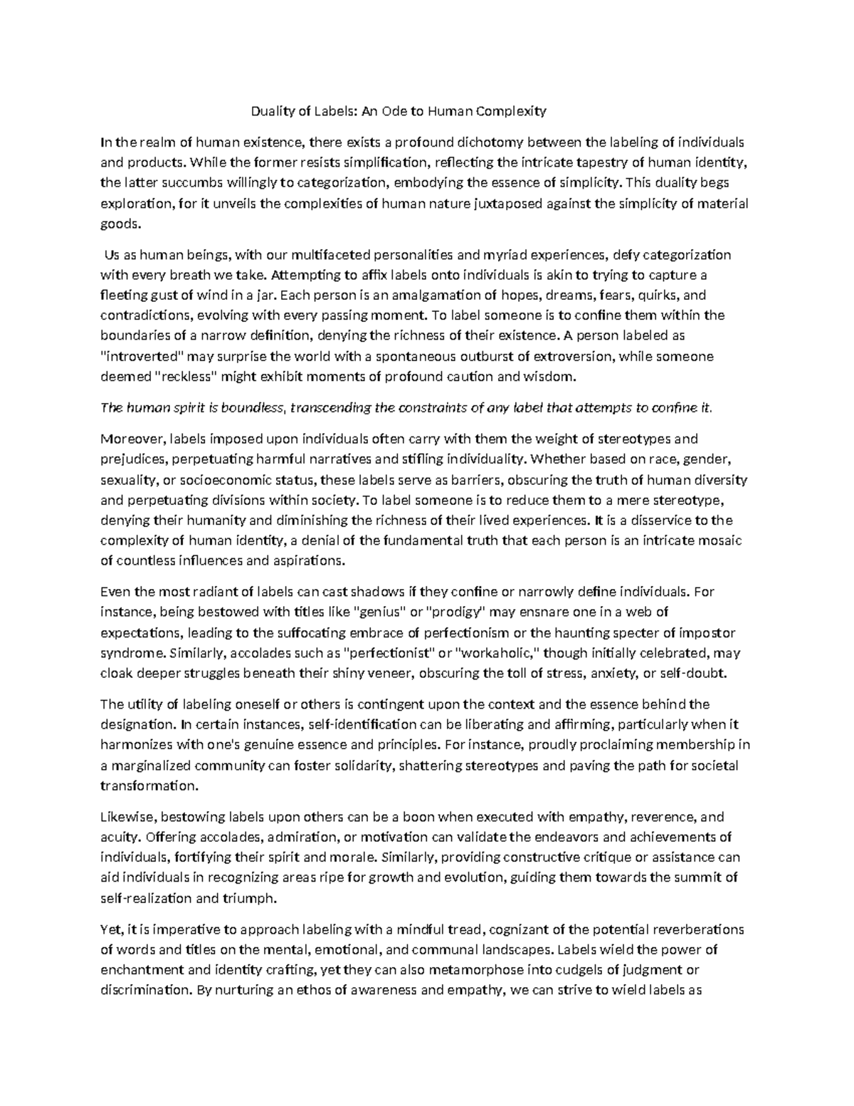 An ode to human complexity - Duality of Labels: An Ode to Human ...