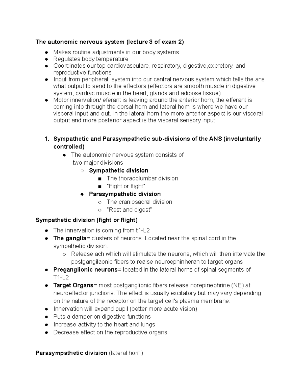 Lecture 9 The Autonomic Nervous System The Autonomic Nervous System Lecture 3 Of Exam 2