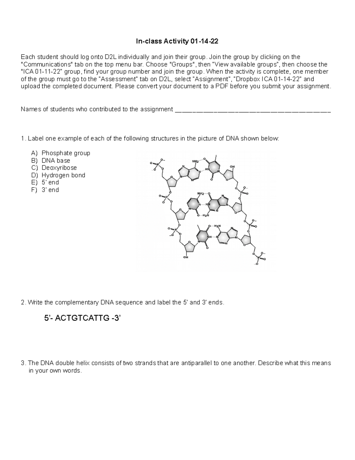 DNA Module 1 Activity - In-class Activity 01-14- Each student should ...