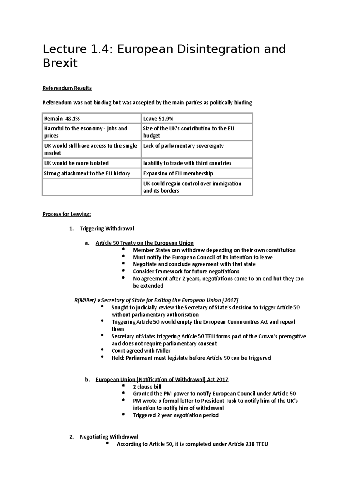 Lecture 1.4 European Disintegration and Brexit - Lecture 1: European ...