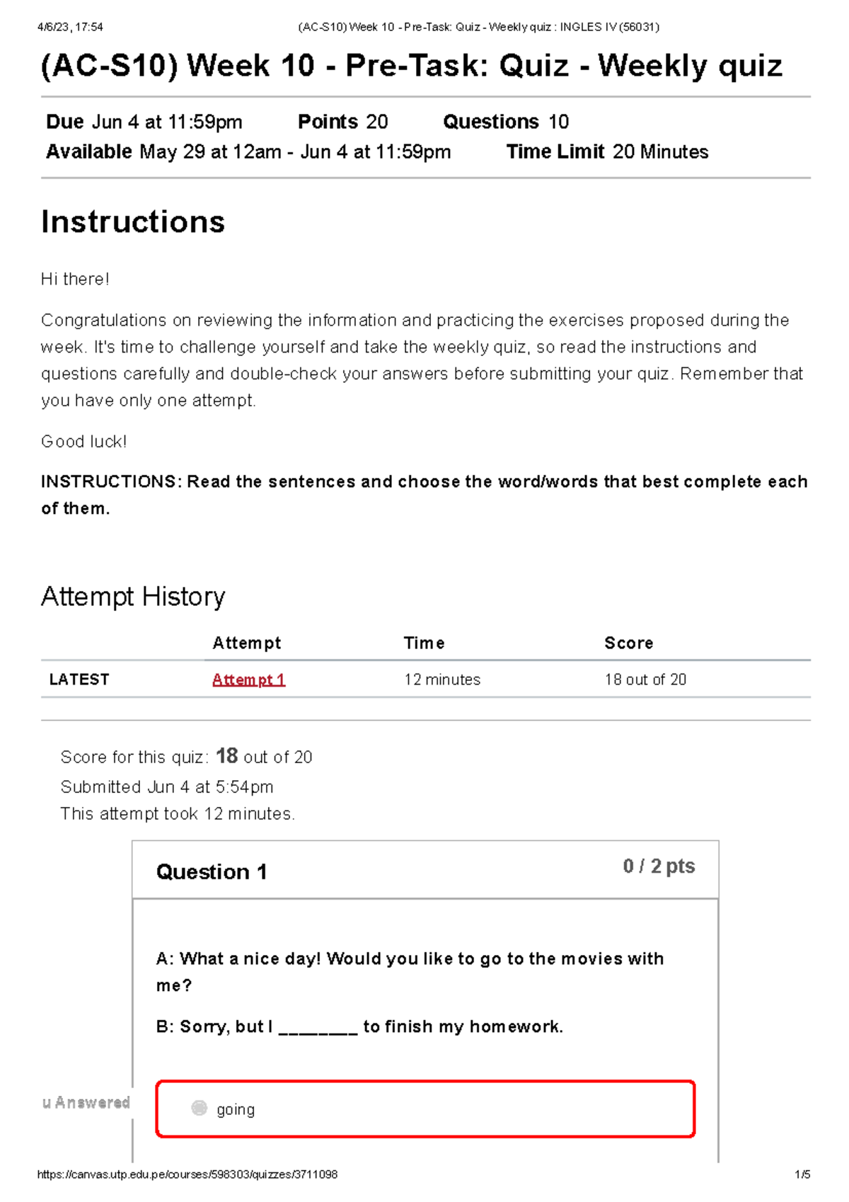 (AC-S10) Week 10 - Pre-Task Quiz - Weekly quiz Ingles IV - (AC-S10) Week 10 - Pre-Task: Quiz ...