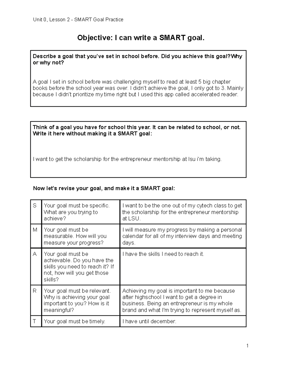 Shermanisha Williams - U0L2 Smart Goal Practice - Unit 0, Lesson 2 ...