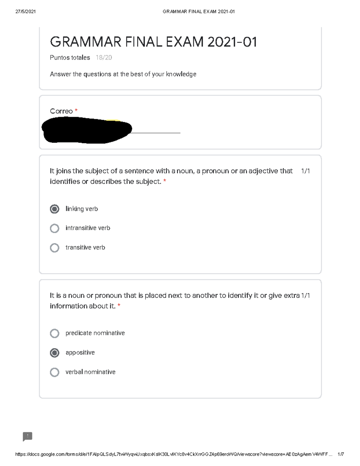 Grammar Final EXAM 2021-01. cvghkjl; - Gramática Inglesa - UASD - Studocu