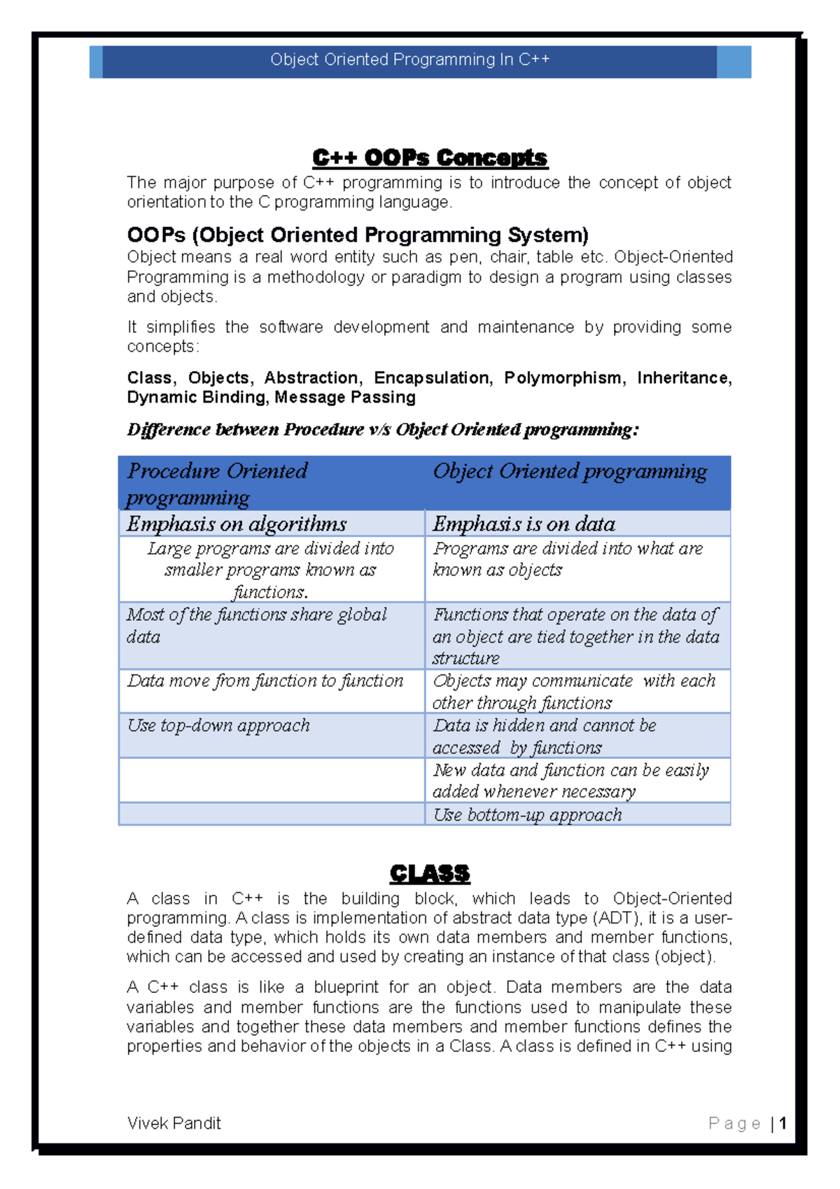 C Oops Object Oriented Programming System Object Means A Real Word Entity Such As Pen 6804