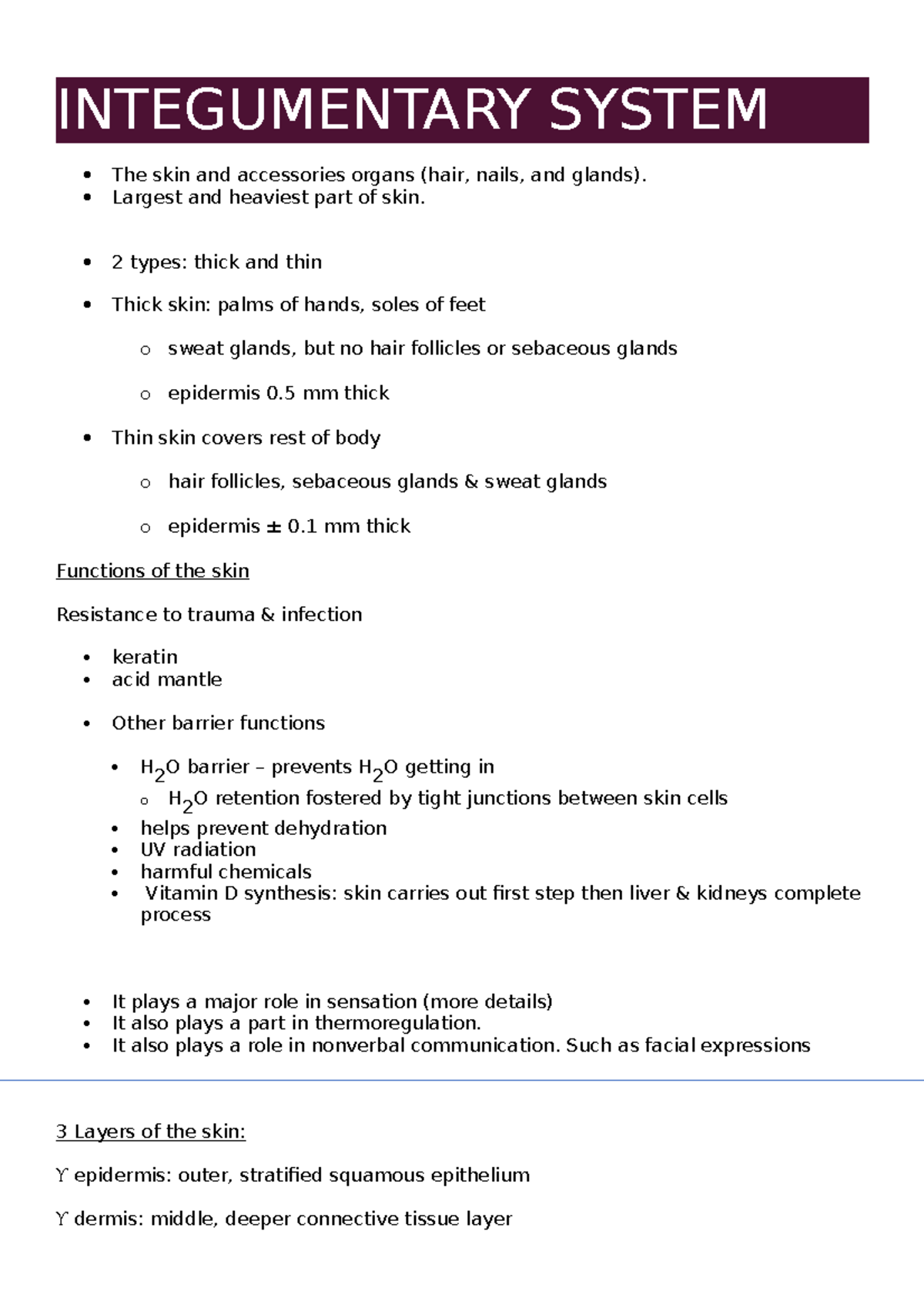 Anatomy and Physiology-First 3 weeks ECU - INTEGUMENTARY SYSTEM The ...