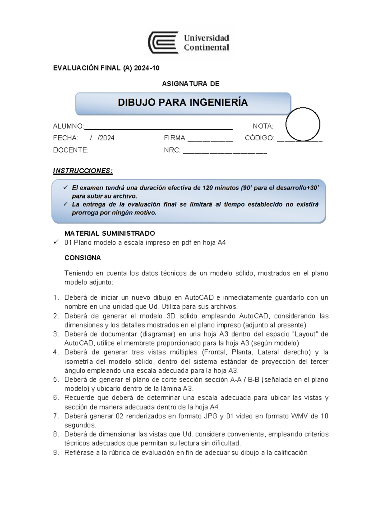 Examen Final DPI 2024-10 Modelo B - EVALUACIÓN FINAL (A) 2024- ASIGNATURA DE ALUMNO: NOTA: FECHA ...