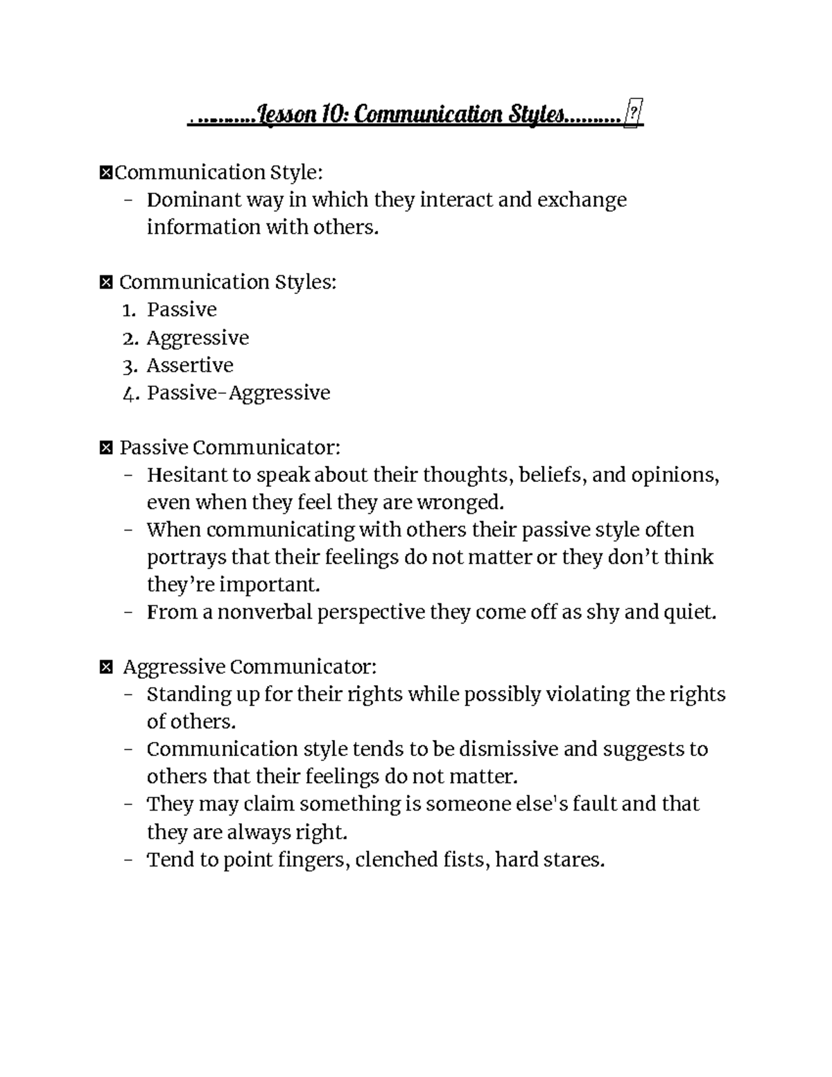 Lesson 10 Communication Styles - ......................... 10 ...