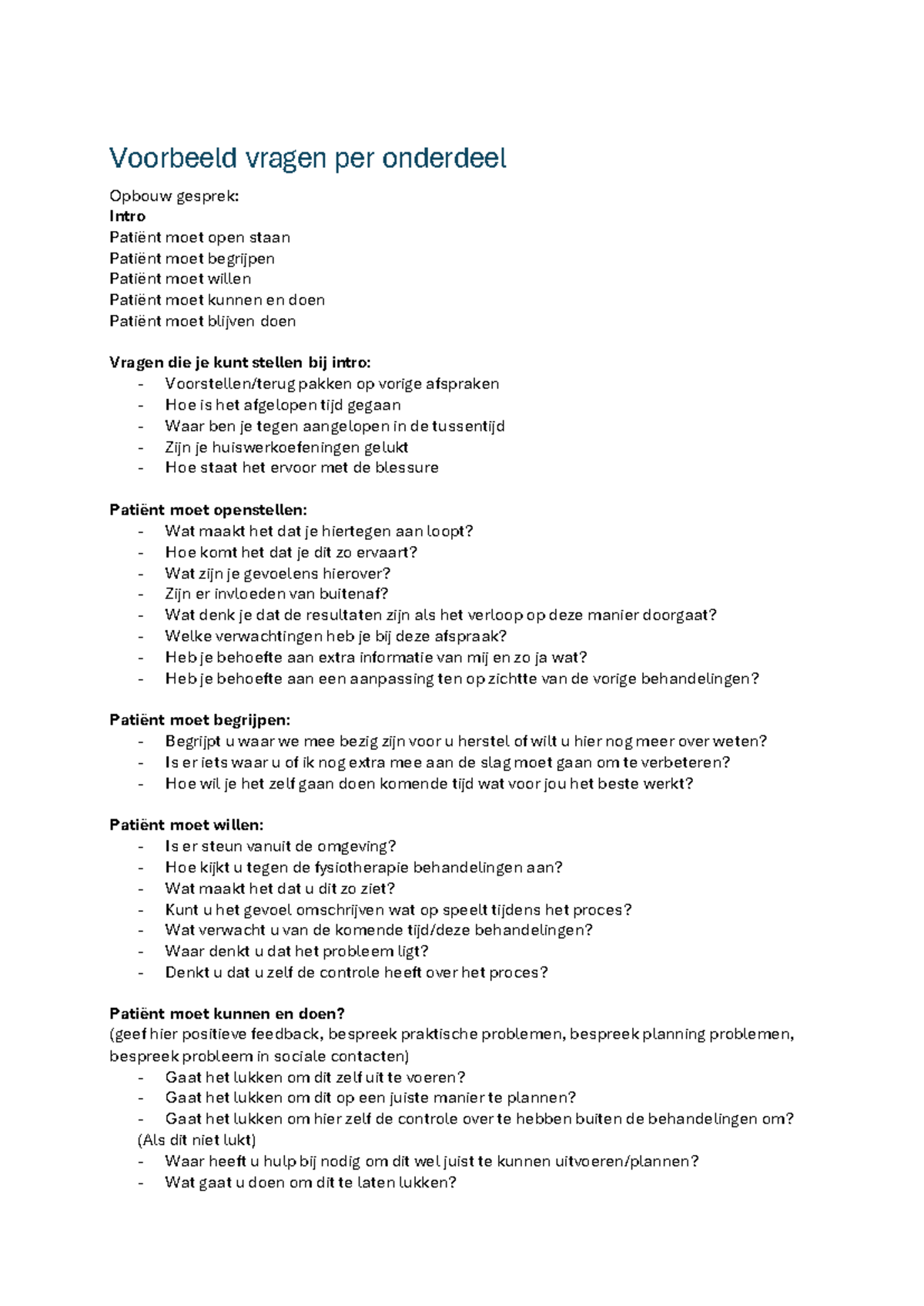 Voorbeeld vragen Communicatie 7 - Voorbeeld vragen per onderdeel Opbouw ...