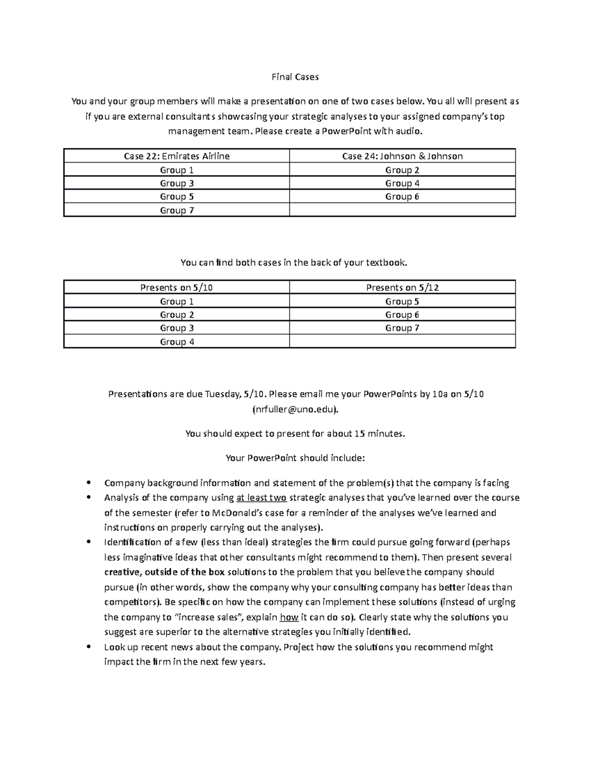 MANG 4480 P Final Cases Instructions 5 - Final Cases You and your group ...