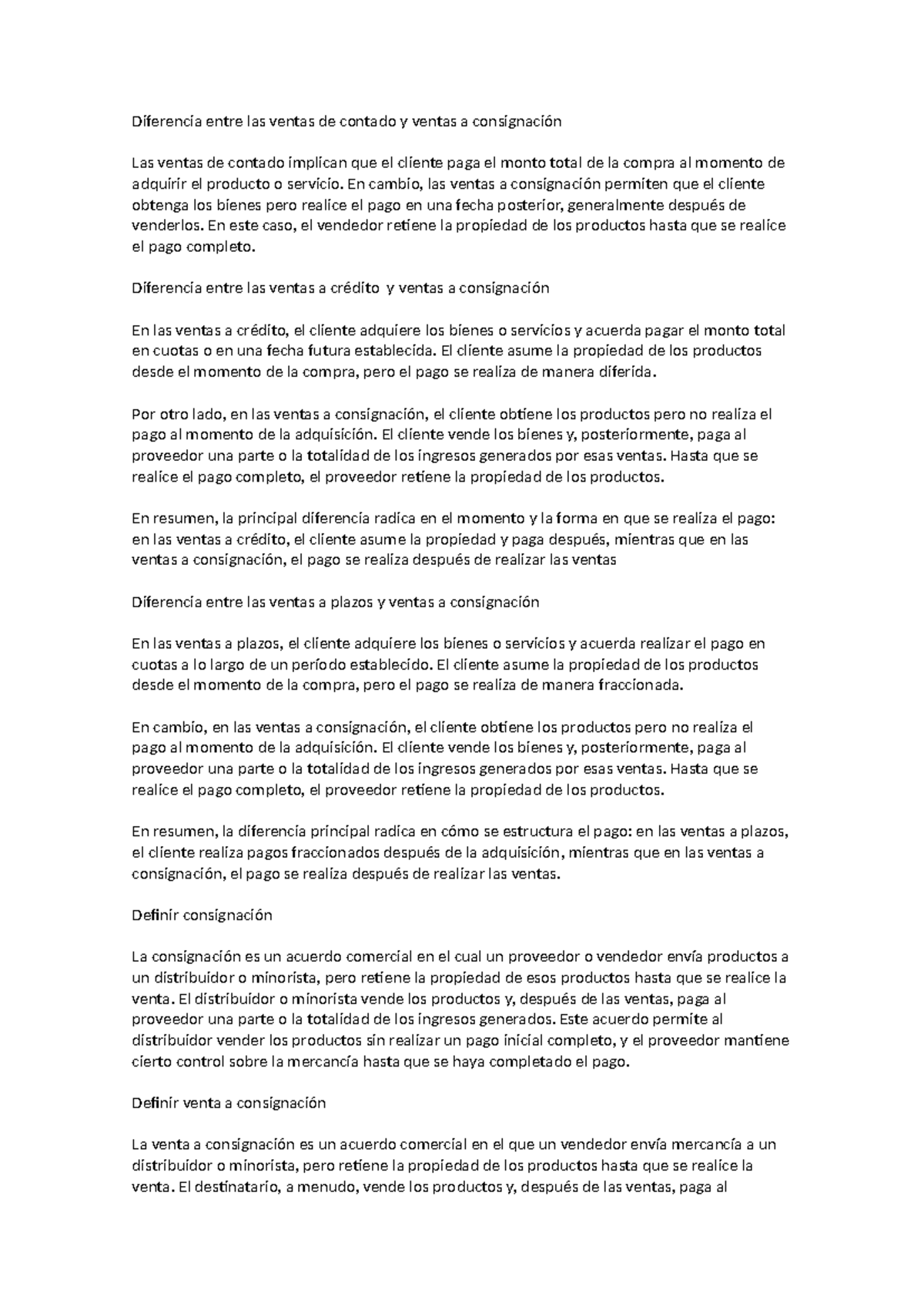 Avanzada 2 - Nnkkk - Diferencia entre las ventas de contado y ventas a ...