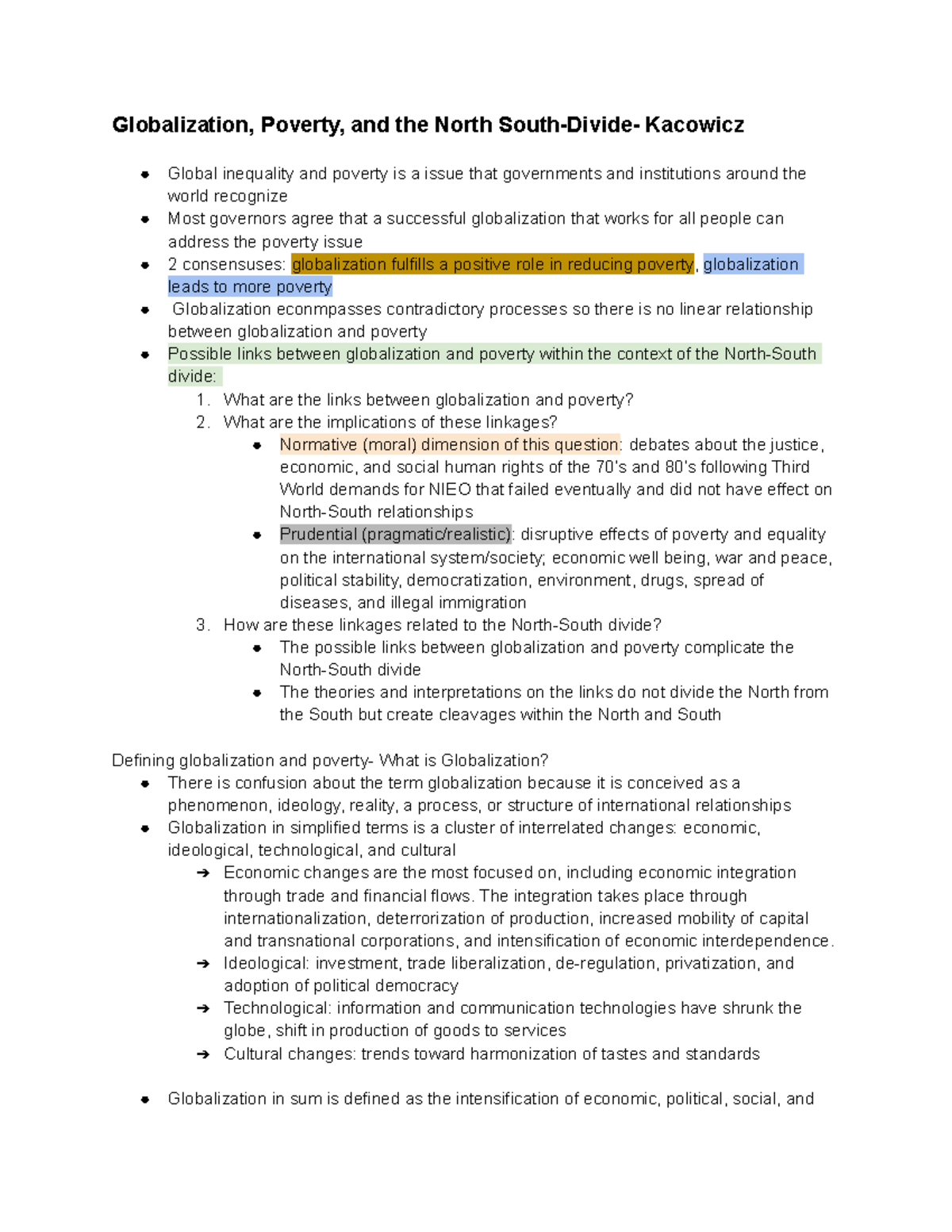Week 8 Readings notes - Globalization, Poverty, and the North South ...