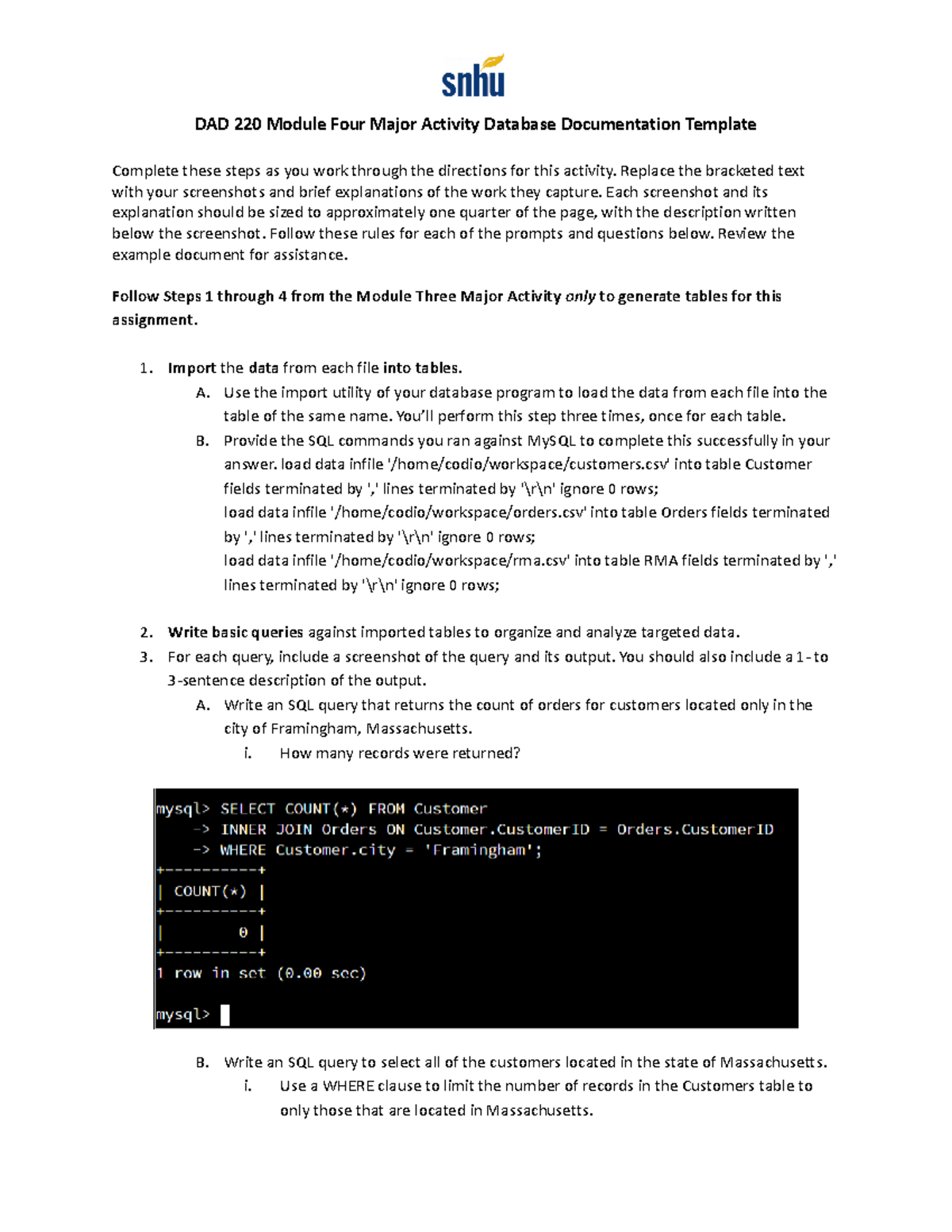 DAD 220 Module Four Major Activity Database Documentation - DAD 220 Module Four Major Ac琀椀vity ...