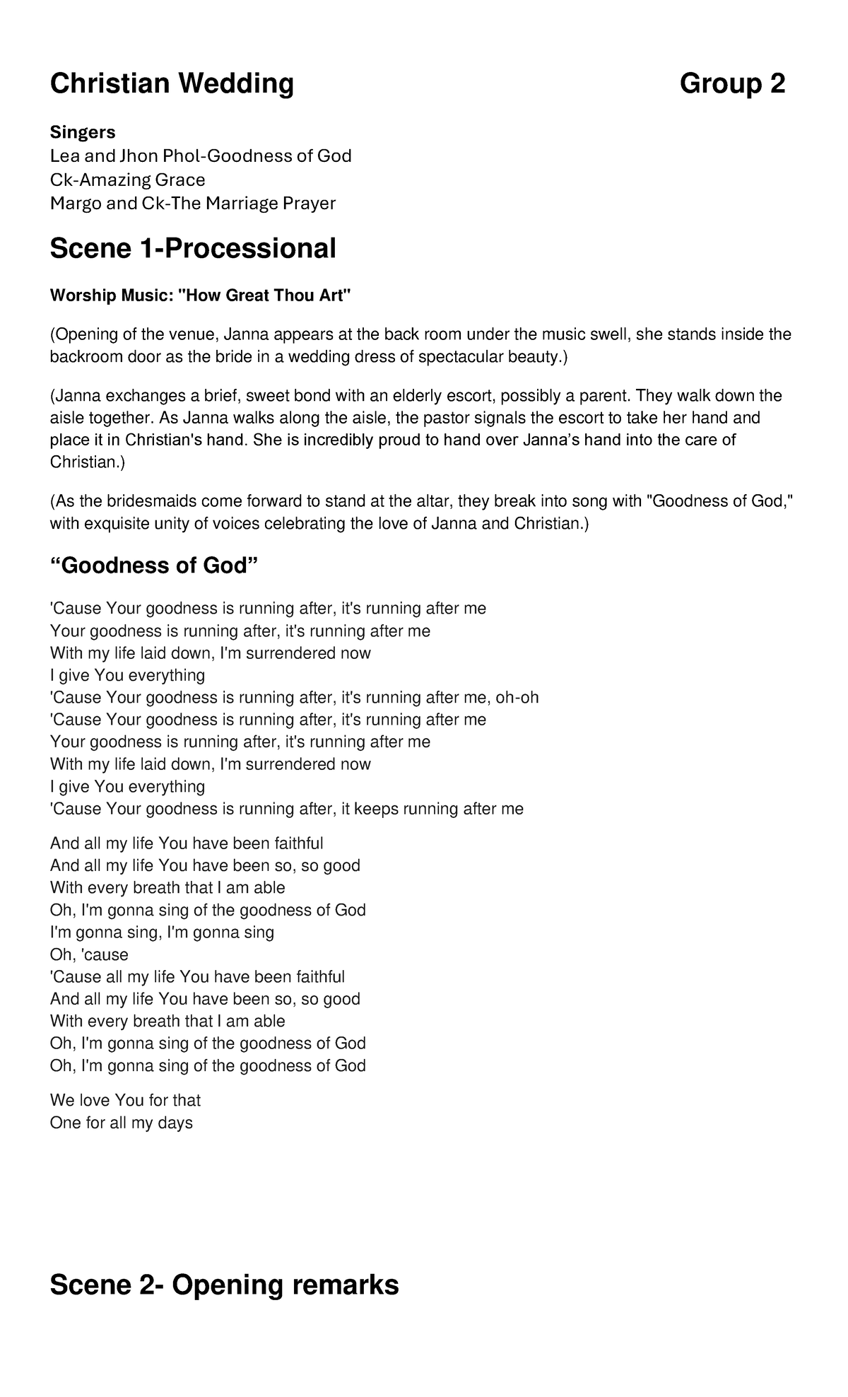Script - opinion - Christian Wedding Group 2 Singers Lea and Jhon Phol ...