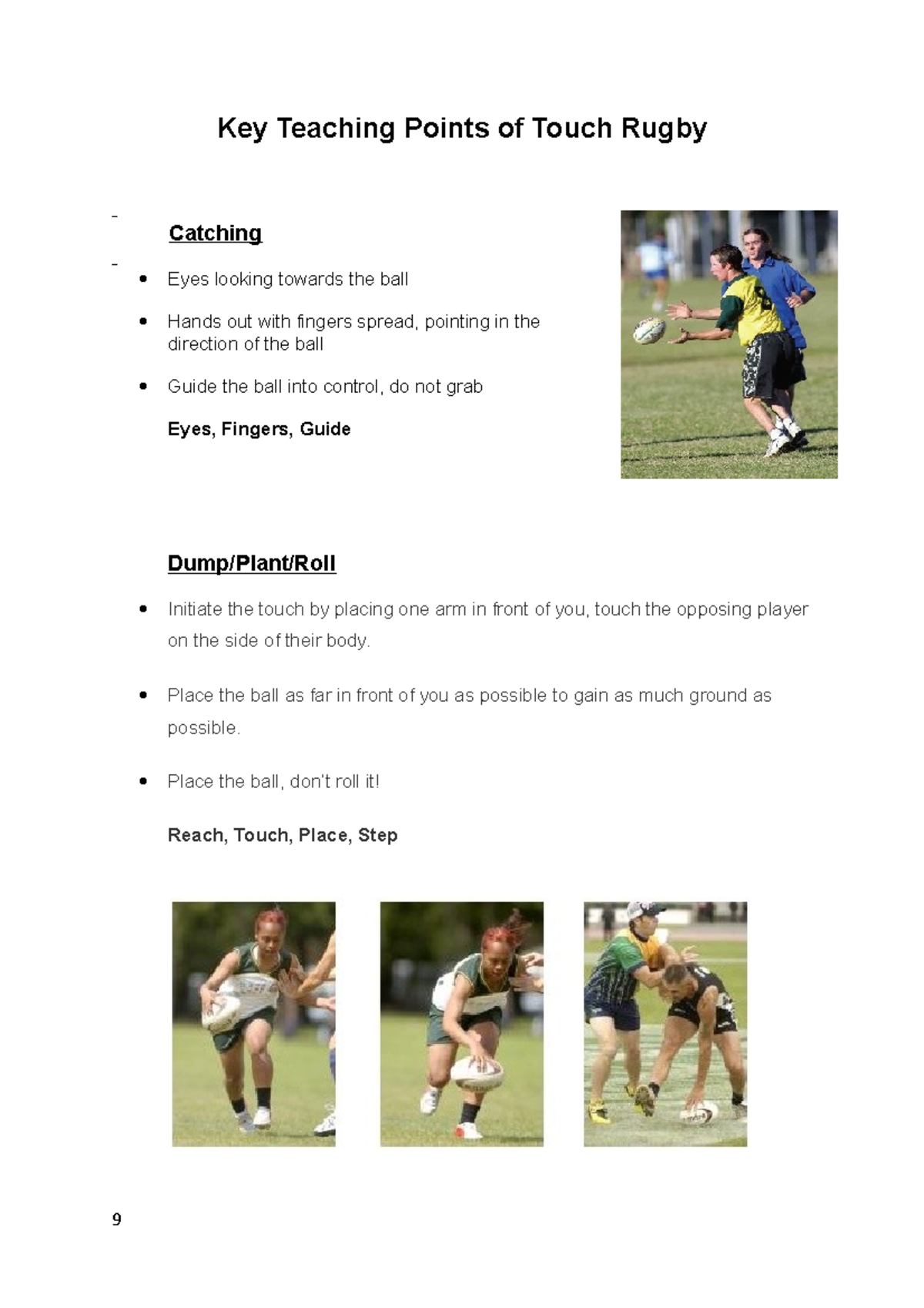 KTP of Touch - Key Teaching Points of Touch Rugby Catching Eyes looking ...
