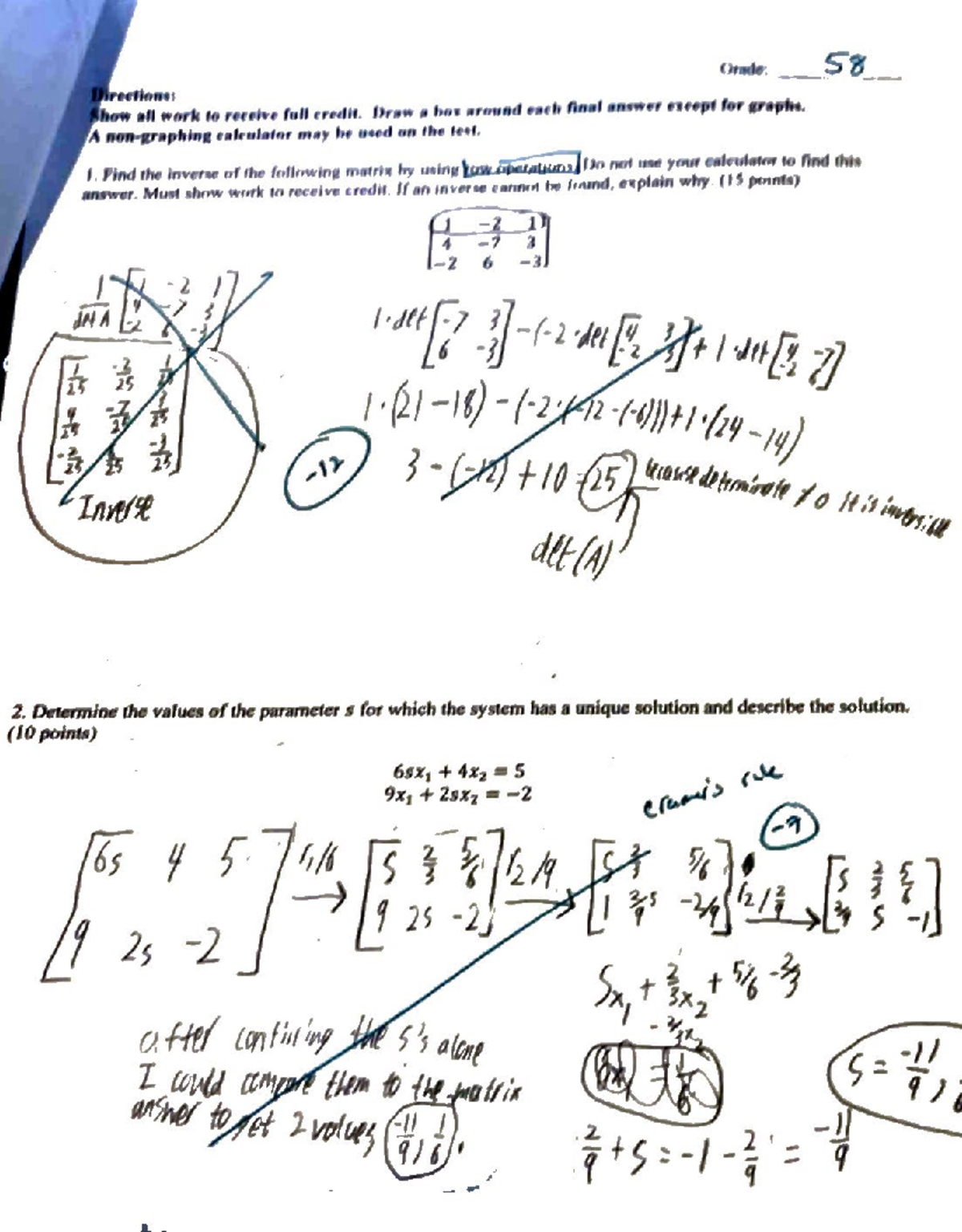 Linear test 2 jaclyn smith - Grade: 58 Directions: Show all work to ...