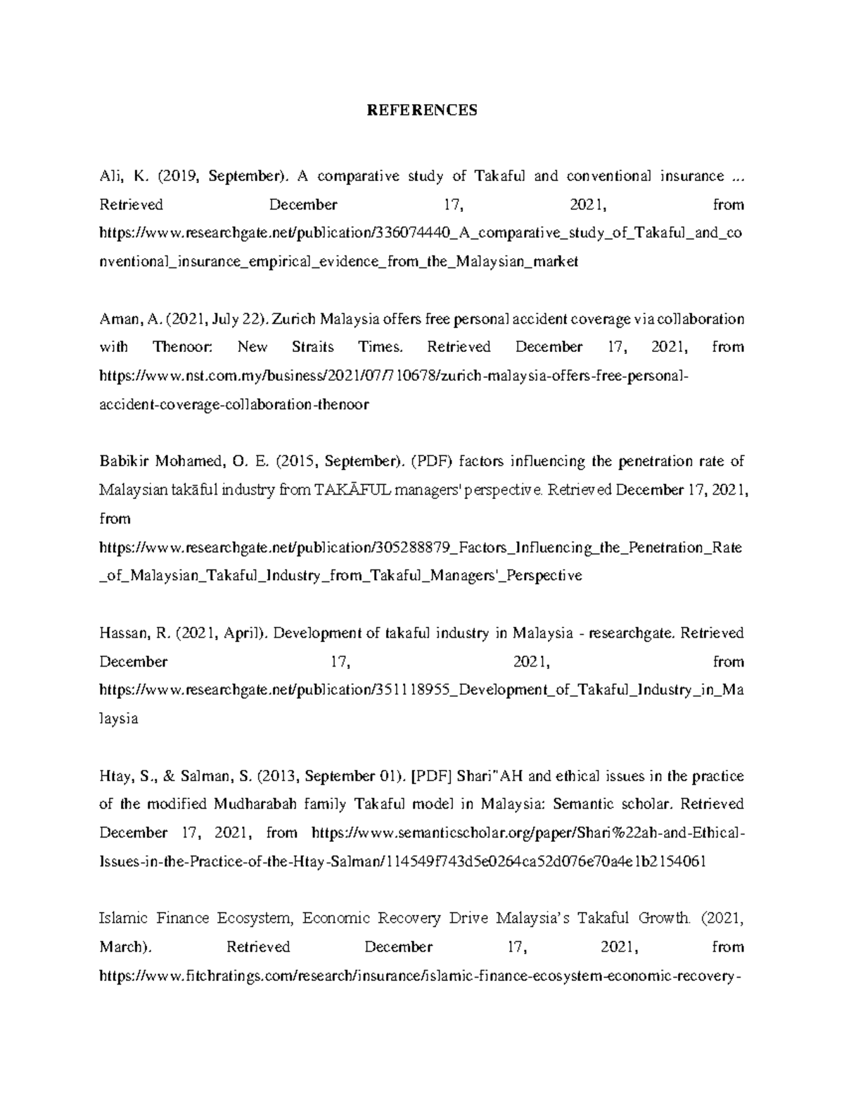 References - individual assignment, ins510 - REFERENCES Ali, K. (2019 ...