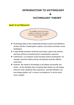 Introduction to Victimology and Victimology Theory - INTRODUCTION TO ...