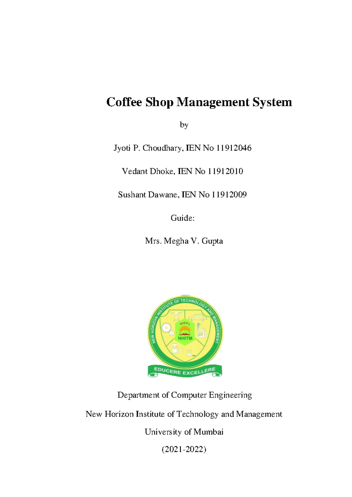 Final project report 11912046 - Coffee Shop Management System by Jyoti ...