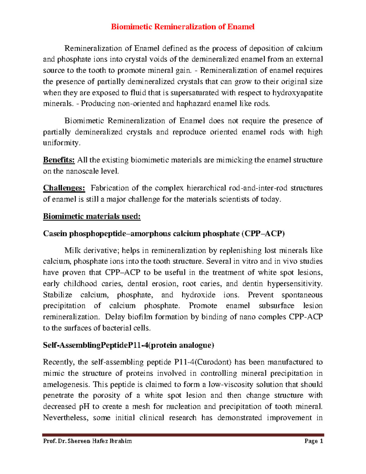 Biomimetics for enamel - Biomimetic Remineralization of Enamel Prof. Dr ...