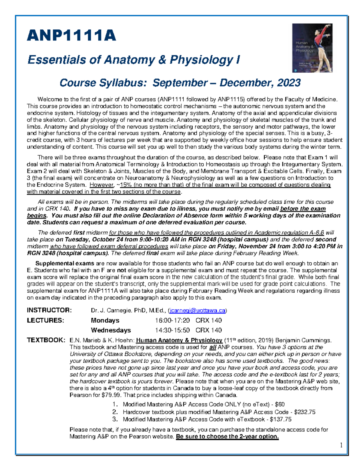 ANP1111A Syllabus 2023 - ANP1111A Essentials of Anatomy & Physiology I ...