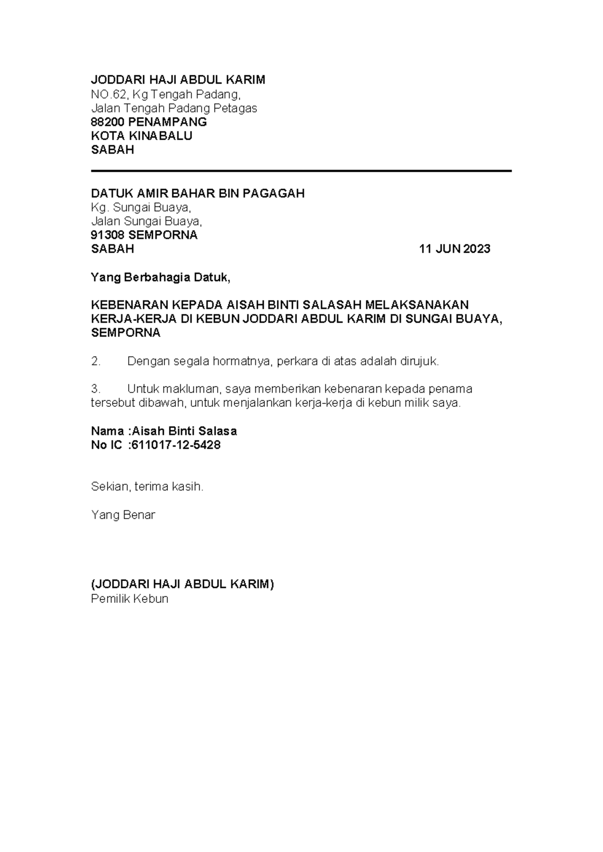 Surat AYAH but jgn download - JODDARI HAJI ABDUL KARIM NO, Kg Tengah ...