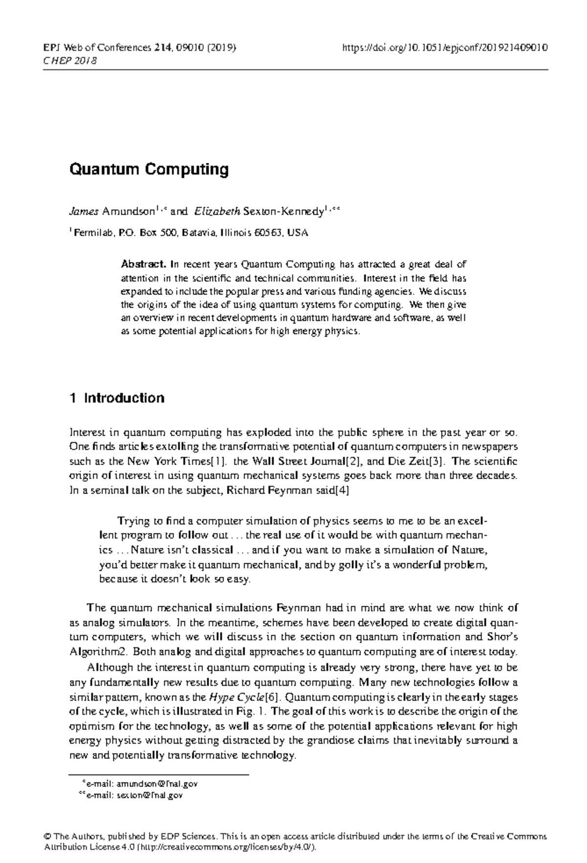 Quantum Computing - peoject - Quantum Computing James Amundson 1 ,∗ and ...