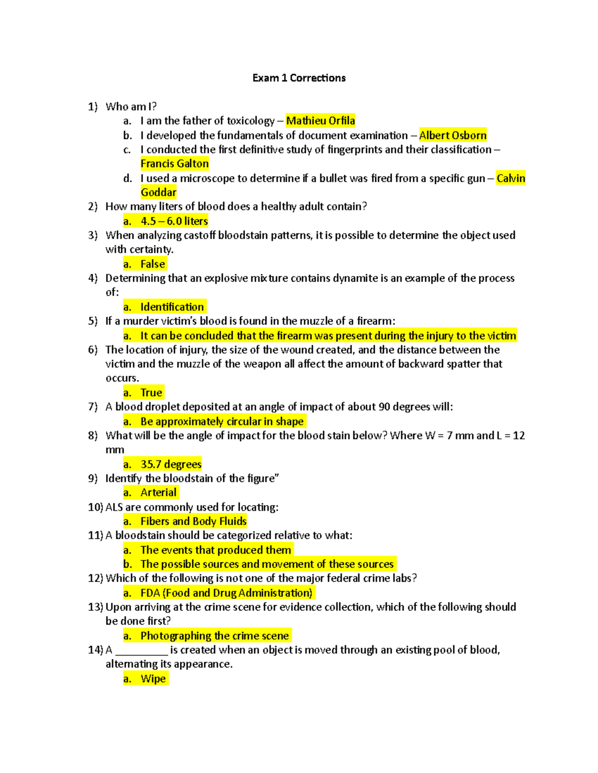 Exam 1 Corrections for Intro to Forensic Science - Exam 1 Corrections ...