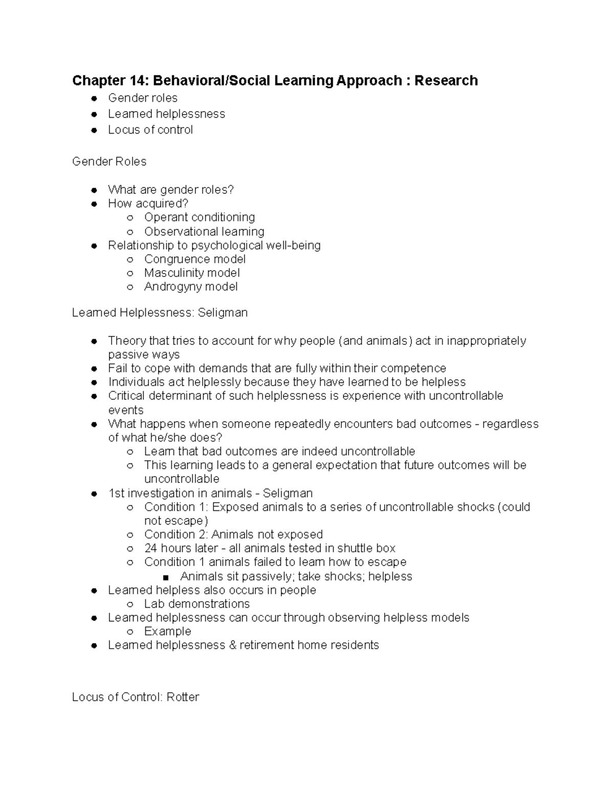 Psych 351 ch 14 - Lecture notes 14 - Chapter 14: Behavioral/Social ...