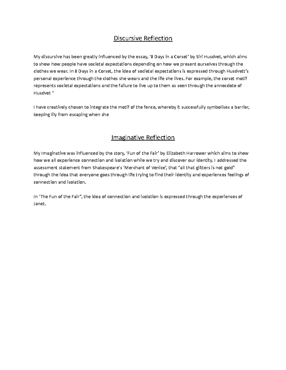 Reflections English - essay - Discursive Reflection My discursive has ...
