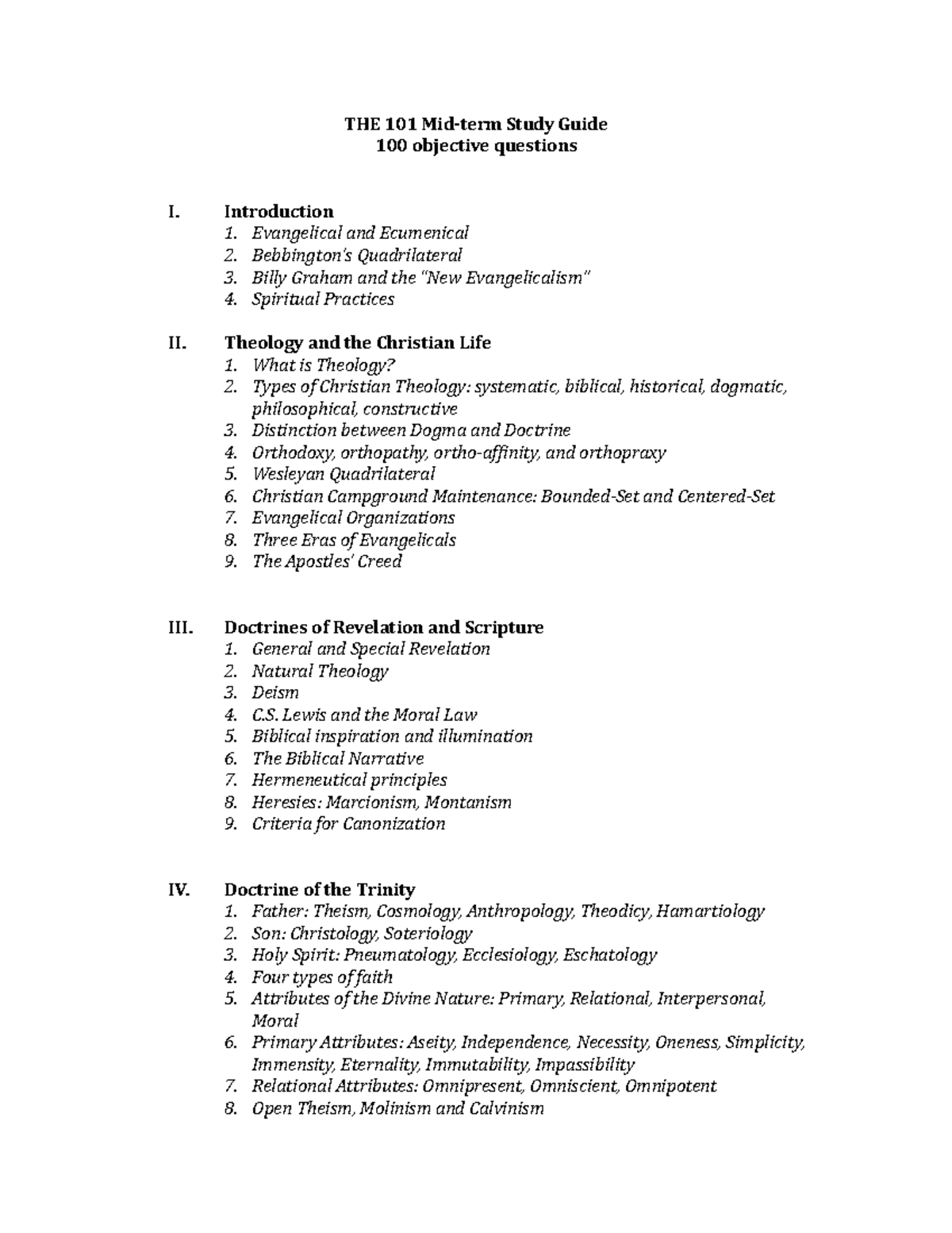 THE 101 Mid-term exam study guide 2 - THE 101 Mid-term Study Guide 100 objective questions I ...