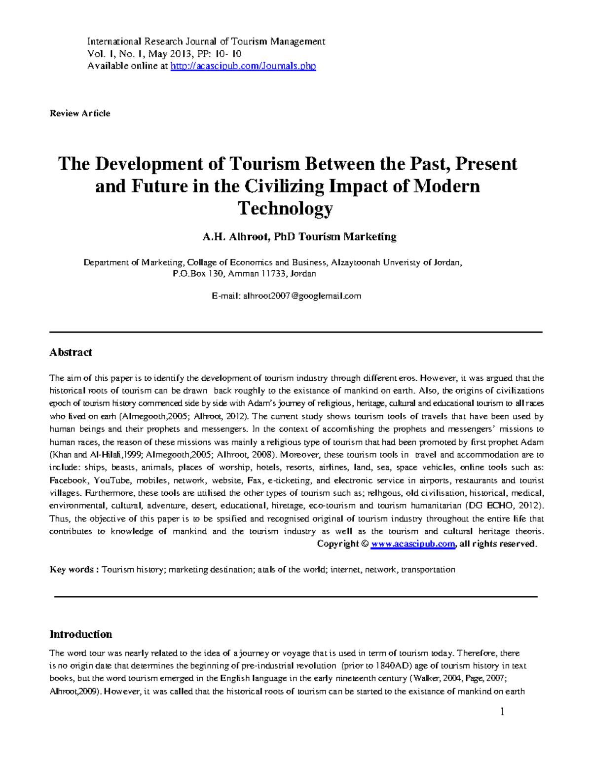 The Development of Tourism - International Research Journal of Tourism ...